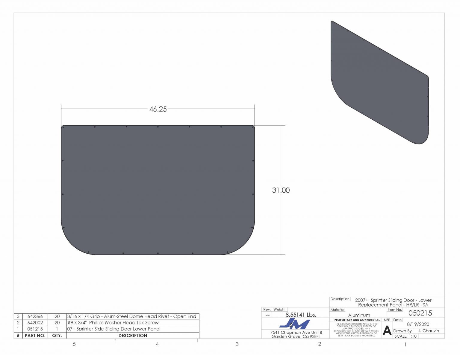 Sprinter Replacement Panel – HR/LR Sliding Door – Lower SKU: 050215 ...