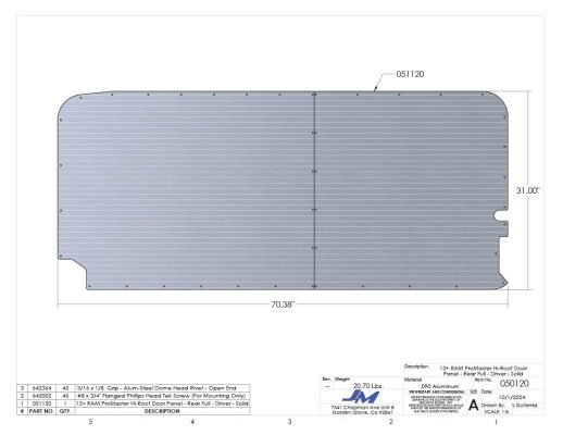 ProMaster Door Panel High Roof Rear Full Driver Solid SKU: 050120 ...